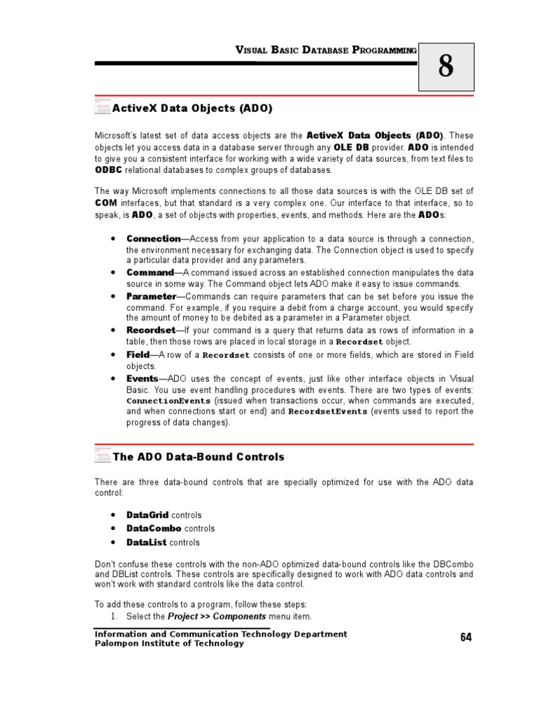 LESSON 8 - Visual Basic Database Programming | PDF | Active X Data ...