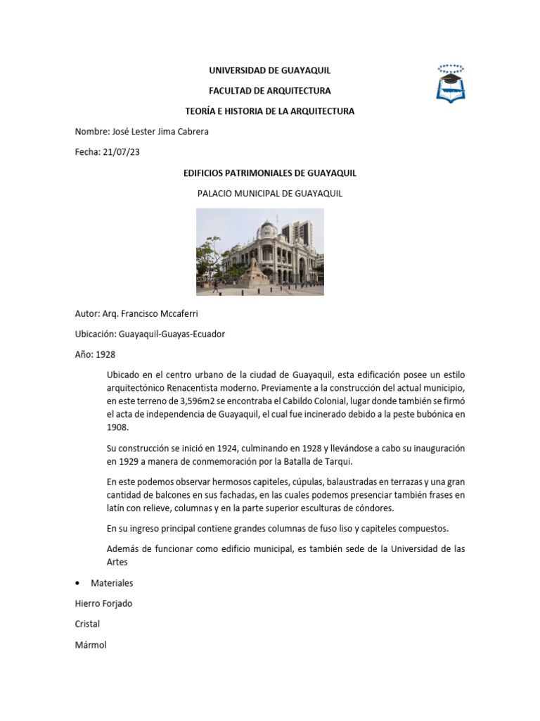 Edificios Patrimoniales Gye | PDF | Diseño arquitectonico | Arquitectura