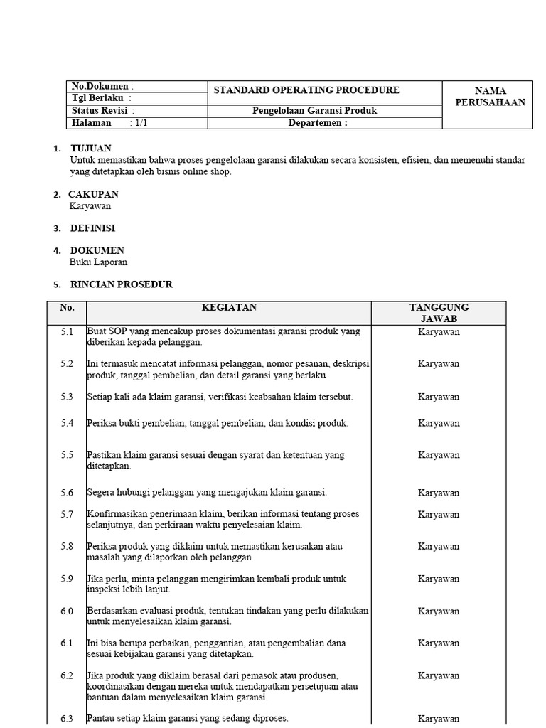 Prosedur Pengelolaan Garansi Produk | PDF