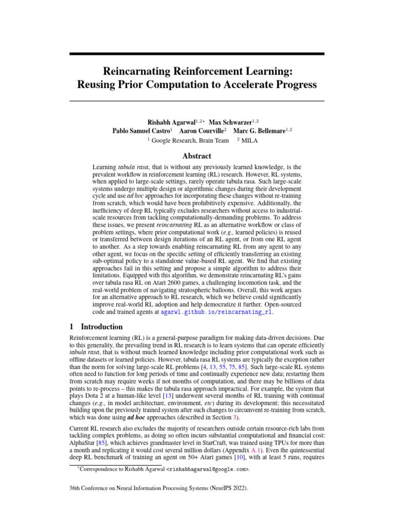 NeurIPS 2022 Reincarnating Reinforcement Learning Reusing Prior Computation To Accelerate ...