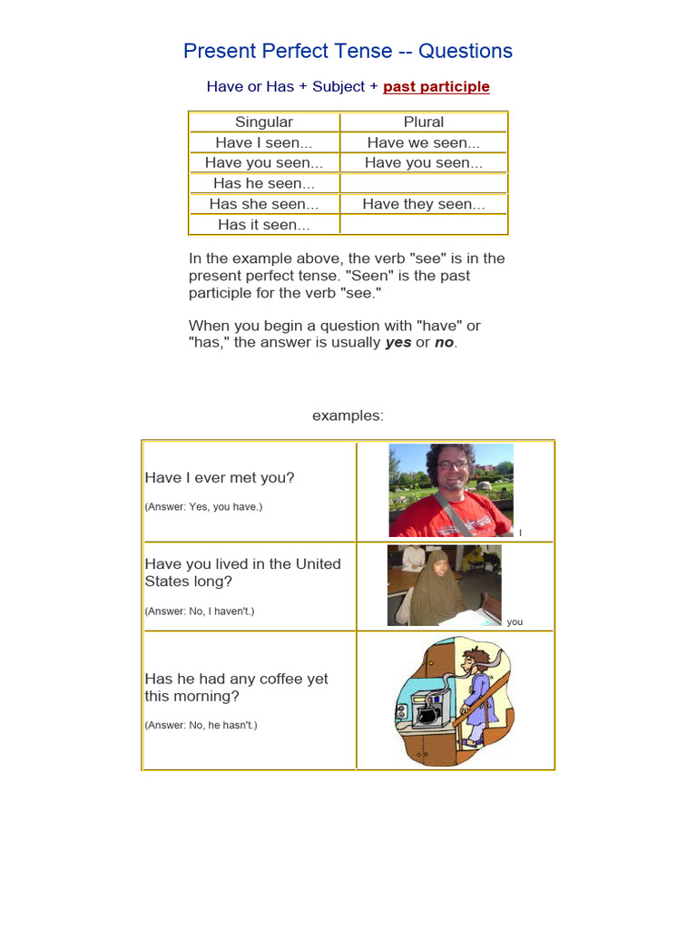 Present Perfect Tense Q&A Guide | PDF | Language Arts & Discipline