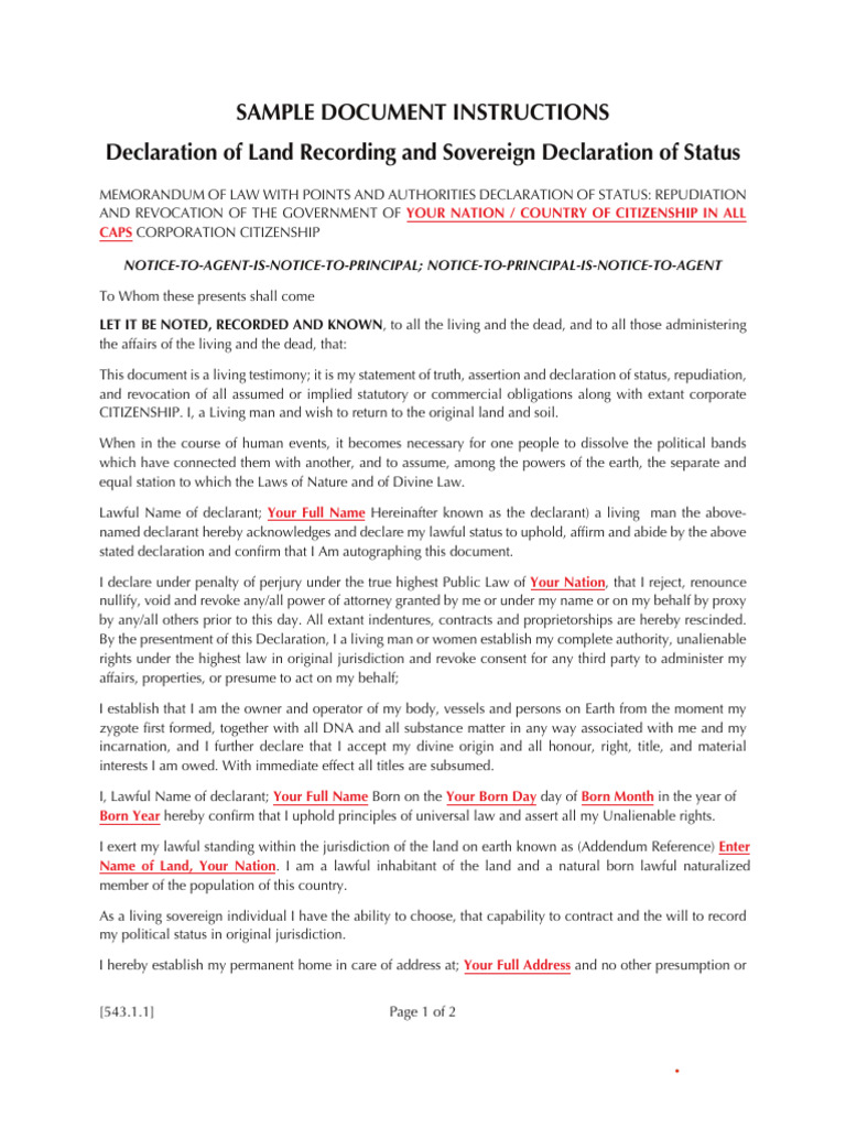 Sovereign Status and Land Declaration | PDF | Notary Public | Justice