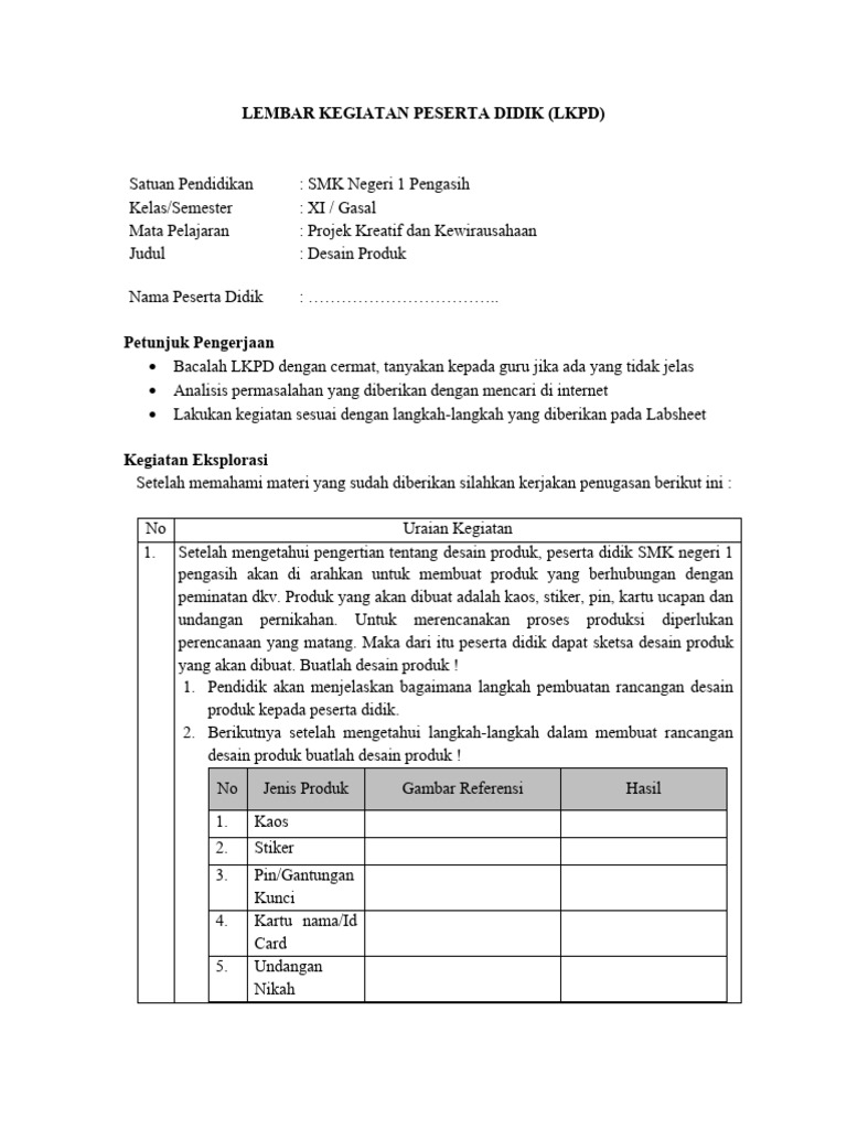 LKPD 5 Desain Produk | PDF