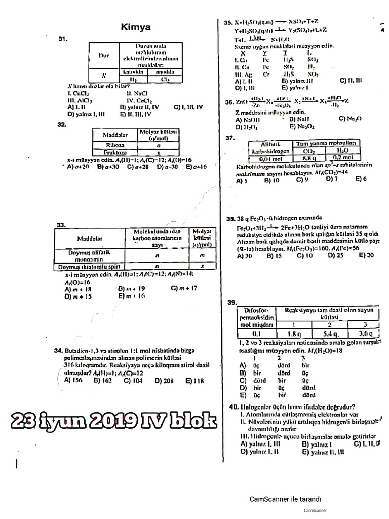 23.06.2019 IV Qrup Kimya Zamin Hüseynov | PDF