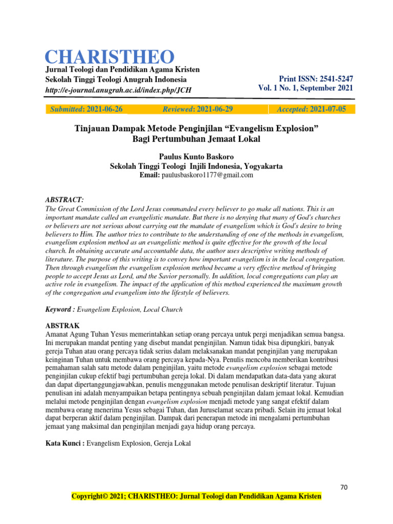 Tinjauan Dampak Metode Penginjilan Evangelism Expl | PDF