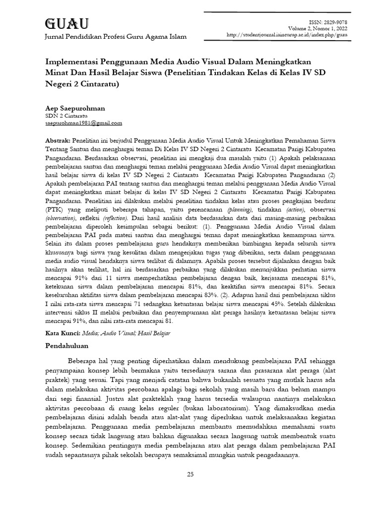 Implementasi Penggunaan Media Audio Visual Dalam Meningkatkan Minat Dan Hasil Belajar Siswa ...