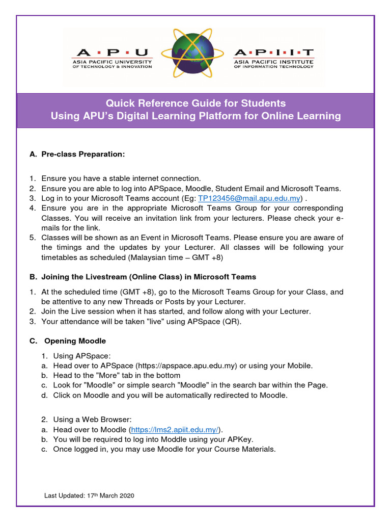 Quick Reference Guide For Students Digital Learning 17032020 | PDF ...