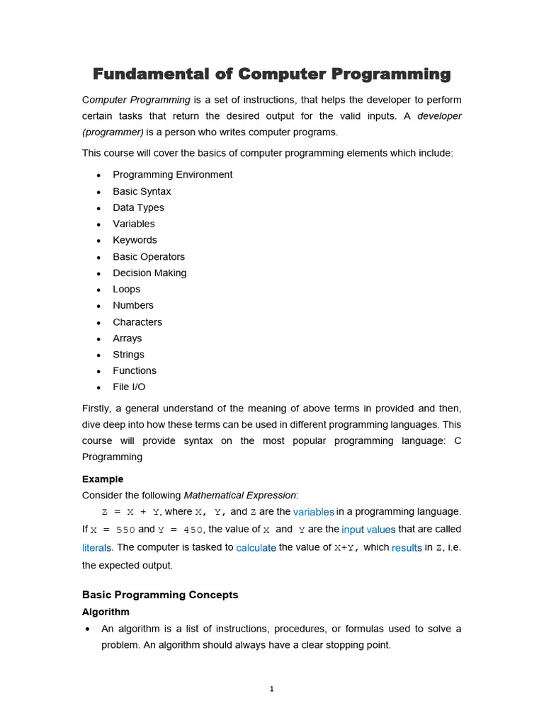 Fundamental of Computer Programming - 1 | PDF | Computer Programming | Programming Language