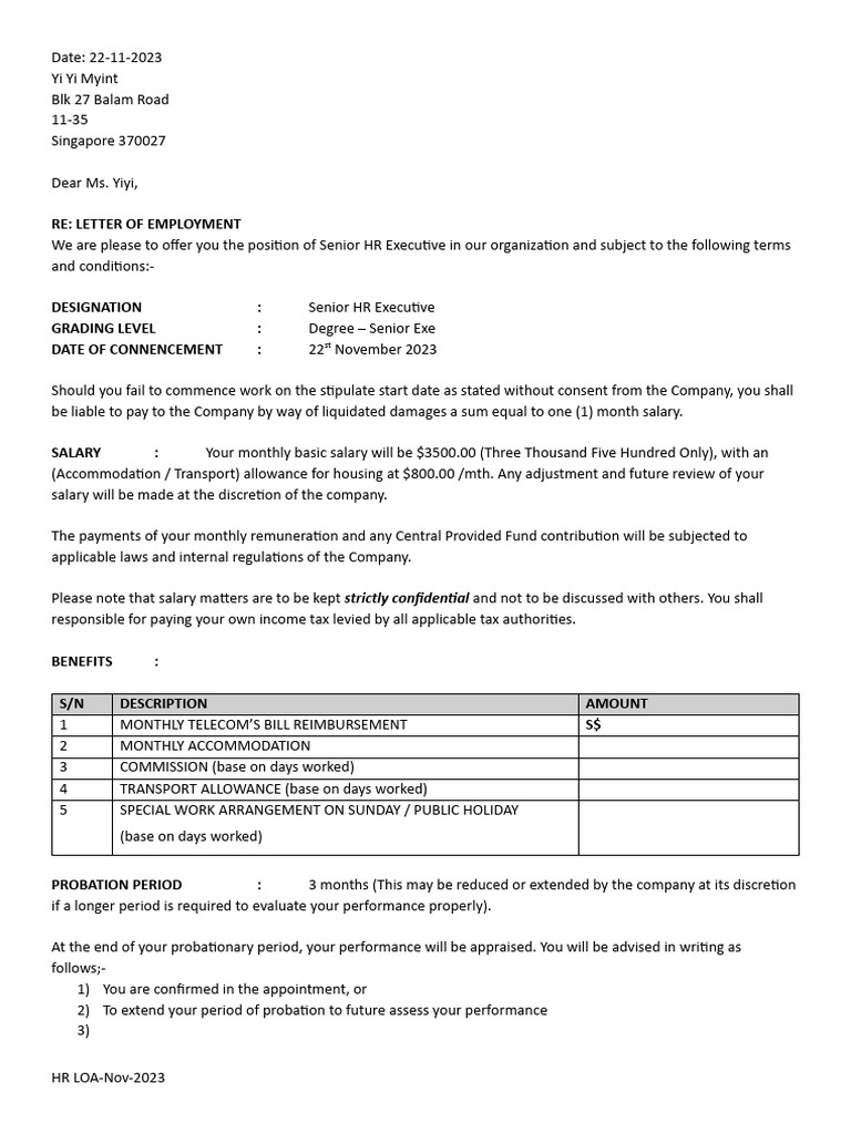 Employment Contract Pdf Salary Sick Leave