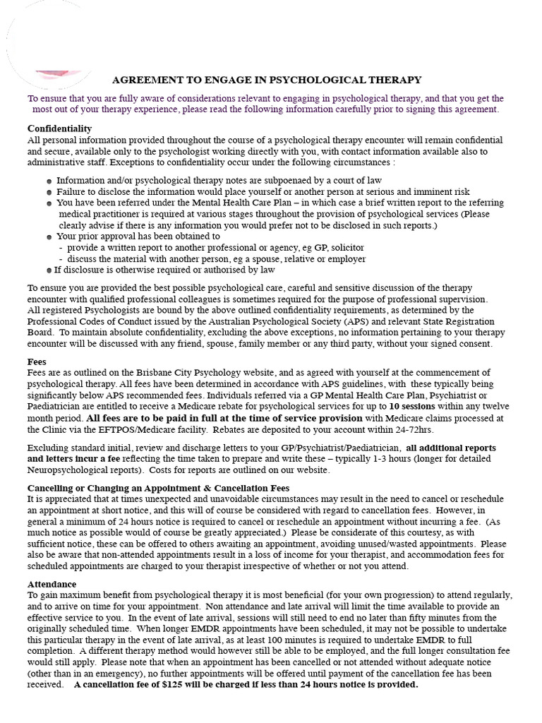 Therapy Agreement With BPD Copy For Scrib'd | PDF | Psychotherapy | Feeling