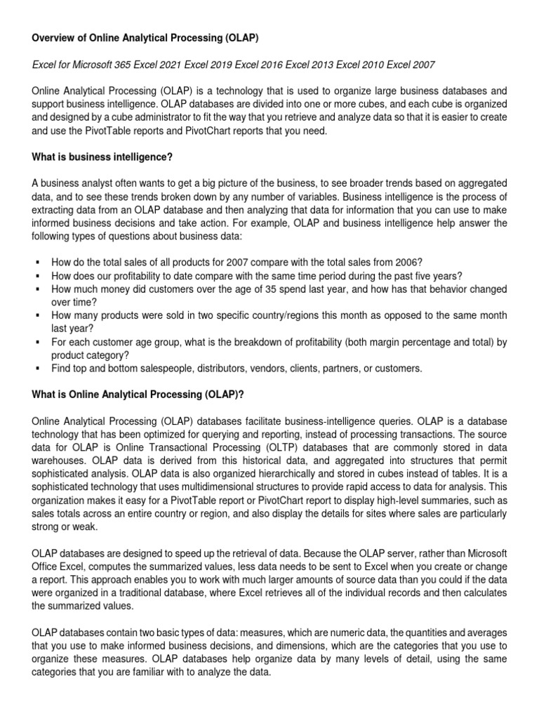 Overview of Online Analytical Processing | PDF | Data Management ...