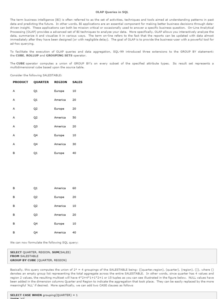 OLAP Queries in SQL | PDF | Business Intelligence | Data