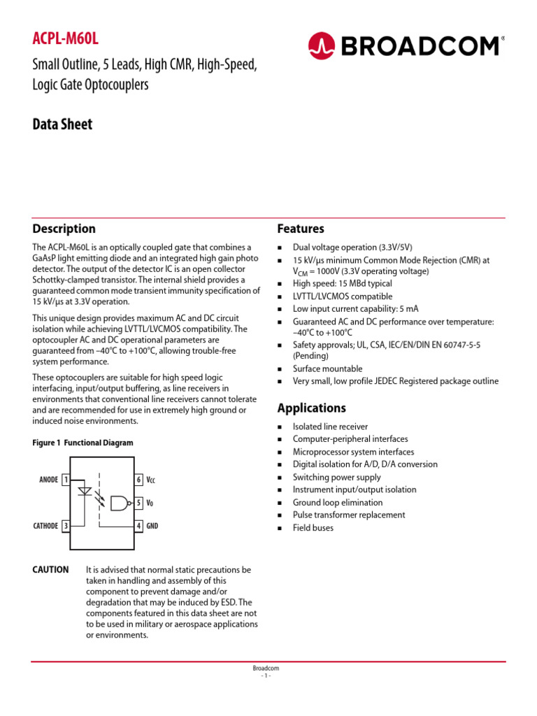Av02 0891en - Ds - Acpl m60l - 2017 03 03 1827568 | PDF | Electronic Circuits | Materials Science