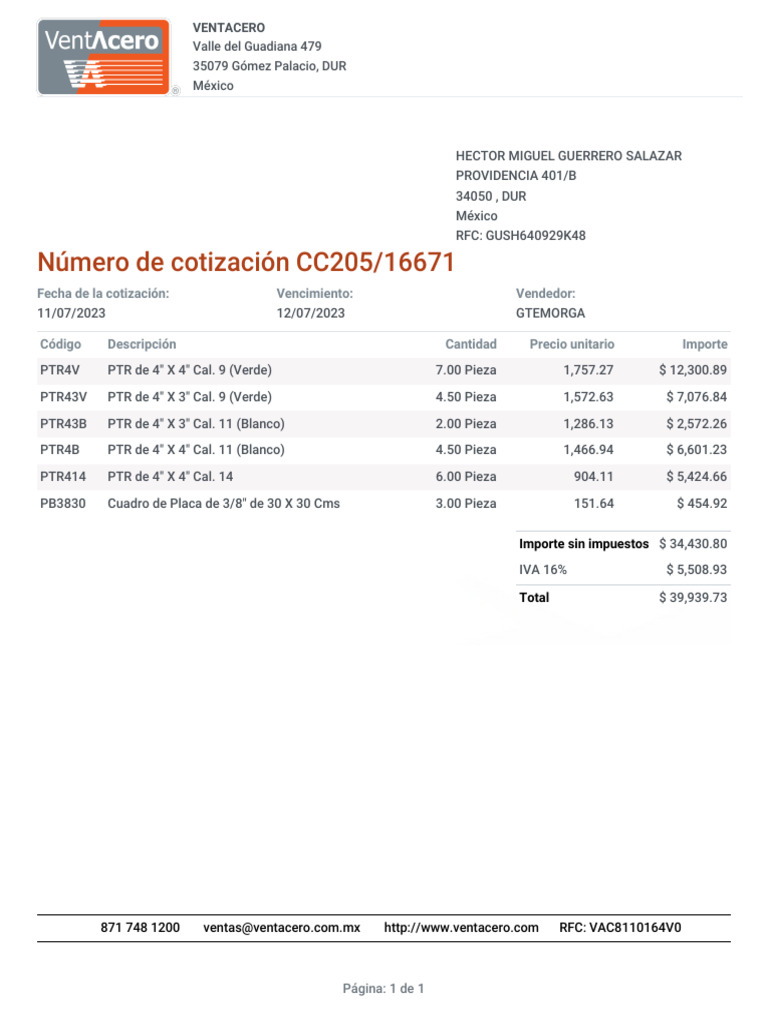 Cotización - CC205 - 16671 | PDF