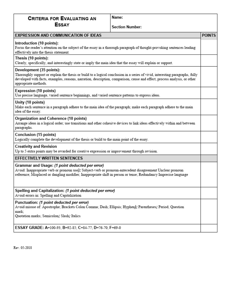 Criteria For Evaluating An Essay | PDF | Career & Growth