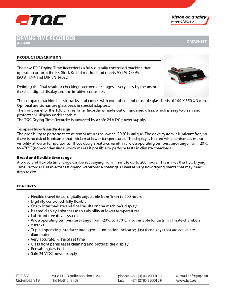 Drying Time Recorder AB 3600 | PDF | Manufactured Goods | Materials