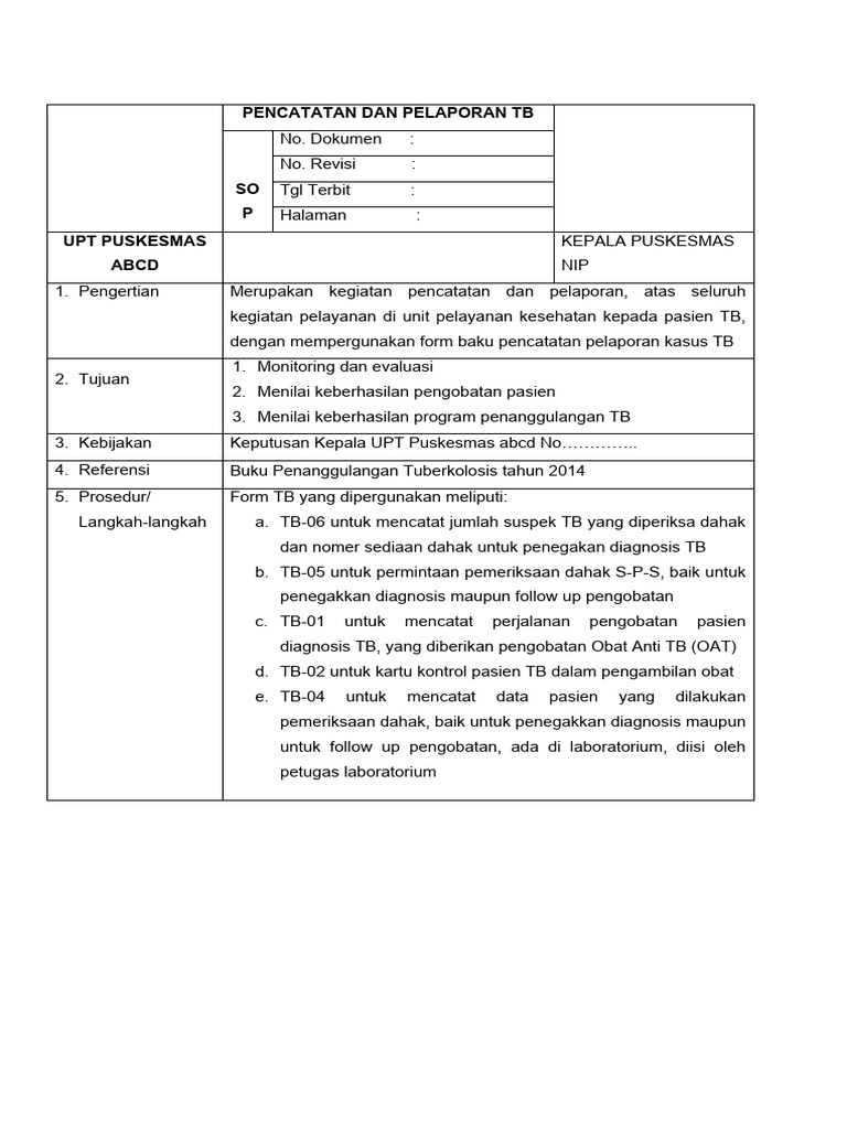 4418 Sop Pencatatan Dan Pelaporan TB | PDF