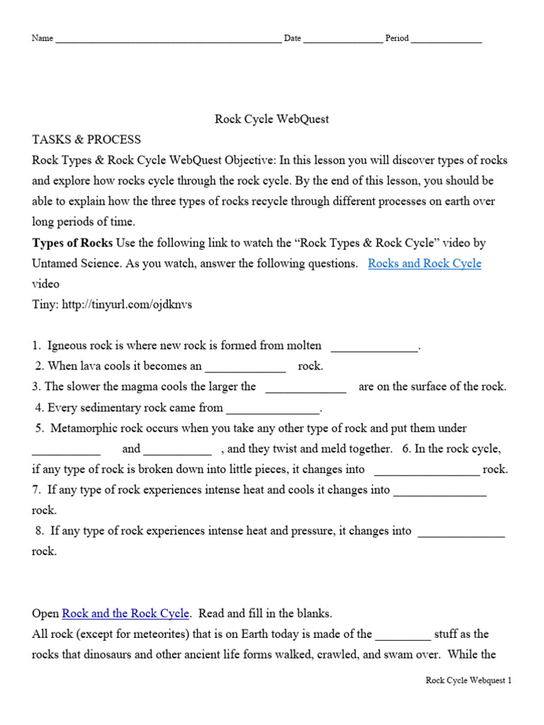 Rockcycle Webquest | PDF | Rock (Geology) | Weathering