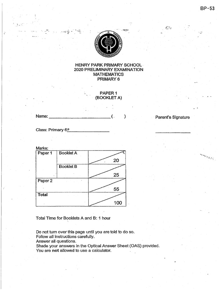 2020 Pri 6 Maths SA2 Henry Park (Homework) - 1 | PDF