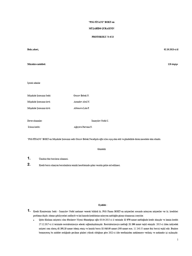 Mushahide Shurasi Protokolu - 18092023 Not Approved | PDF