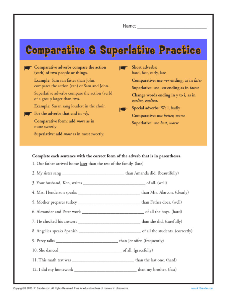 Adverb19 Comparative Superlative Practice-1 | PDF | Adverb | Syntax