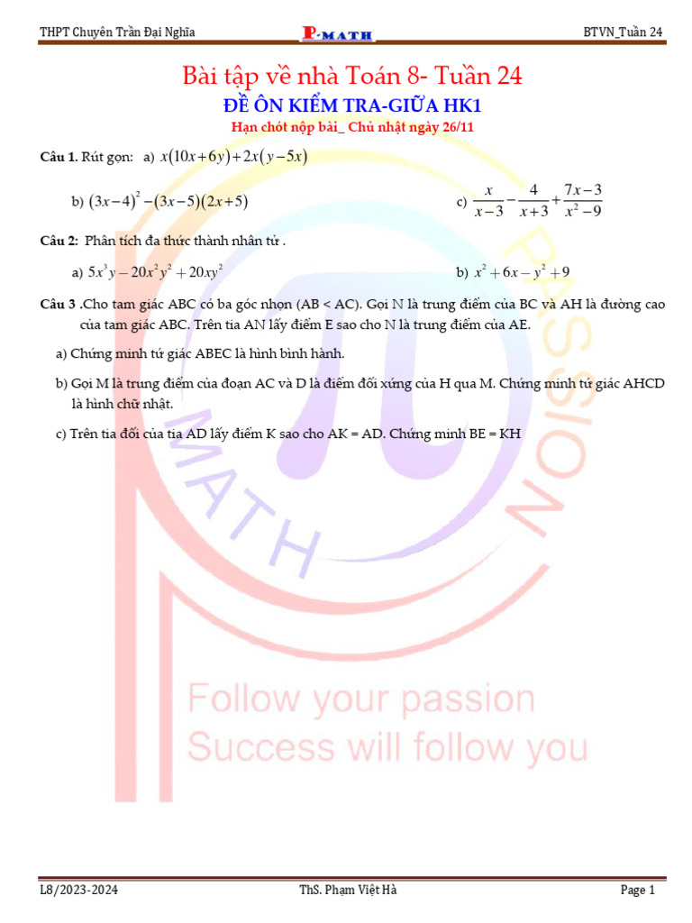 Toán 8 - BTVN tuần 24 | PDF