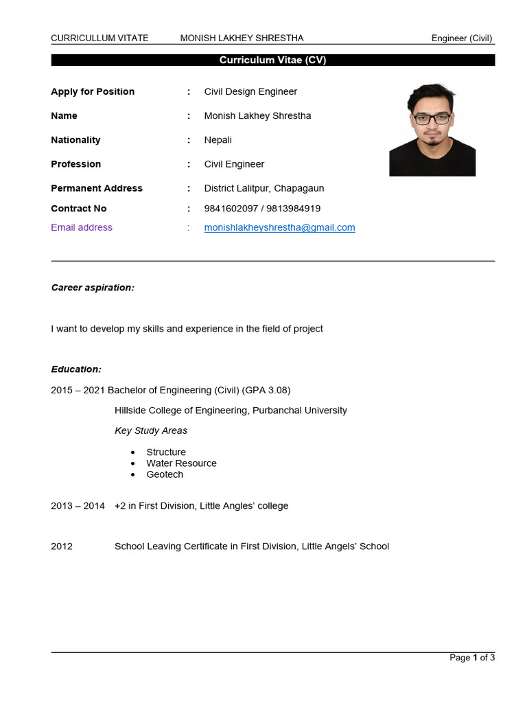 CV Monish Lakhey Shrestha | PDF | Engineering