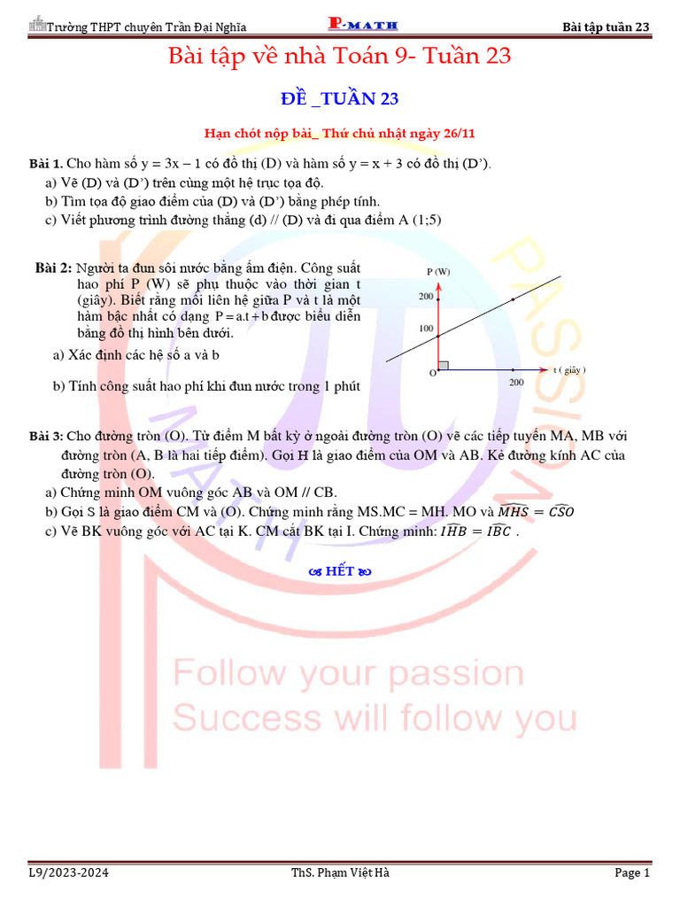 Toán 9 - BTVN Tuần 23 2023 | PDF