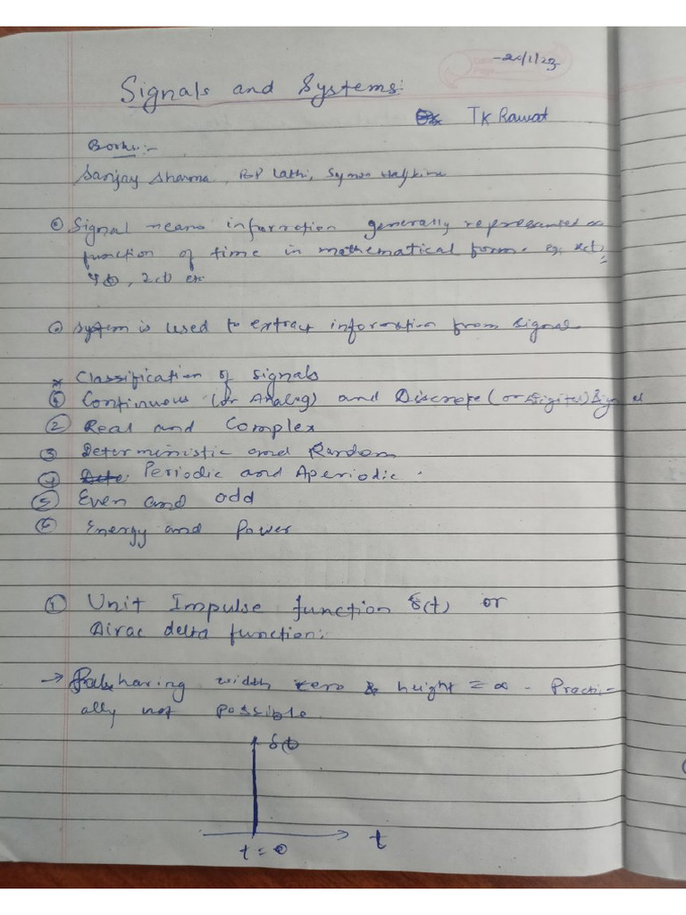 Signals and Systems Notes Ss | PDF