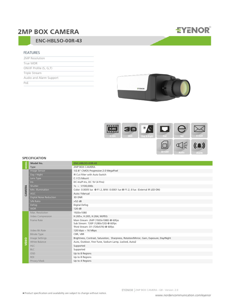 (ANPR Camera) datasheet-1734-ENC-HBL5O-00R-43-GB | PDF | Camera | Internet Protocols