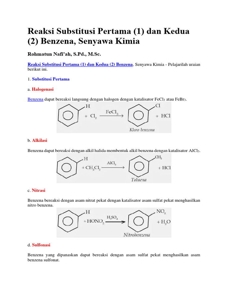 Reaksi Substitusi Benzena: Pertama dan Kedua | PDF