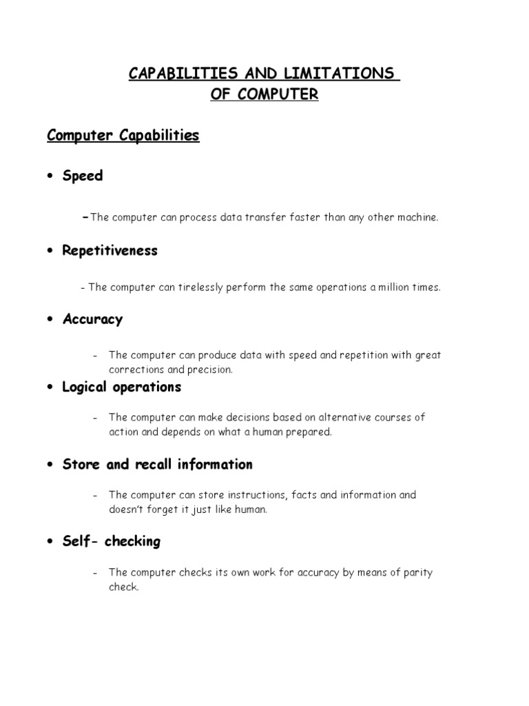 Capabilities and Limitations of Computer Computer Capabilities | PDF ...