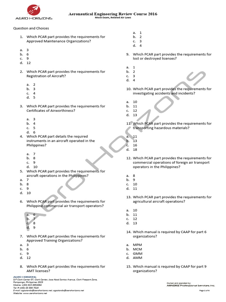 Mock Exam Realated Air Laws 2016 Pdf Aeronautics Transport