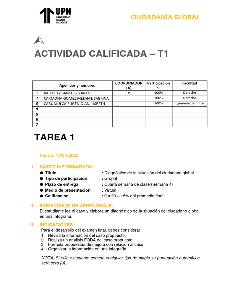 Actividad Calificada - T1: Tarea 1 | PDF | Business | Entorno natural