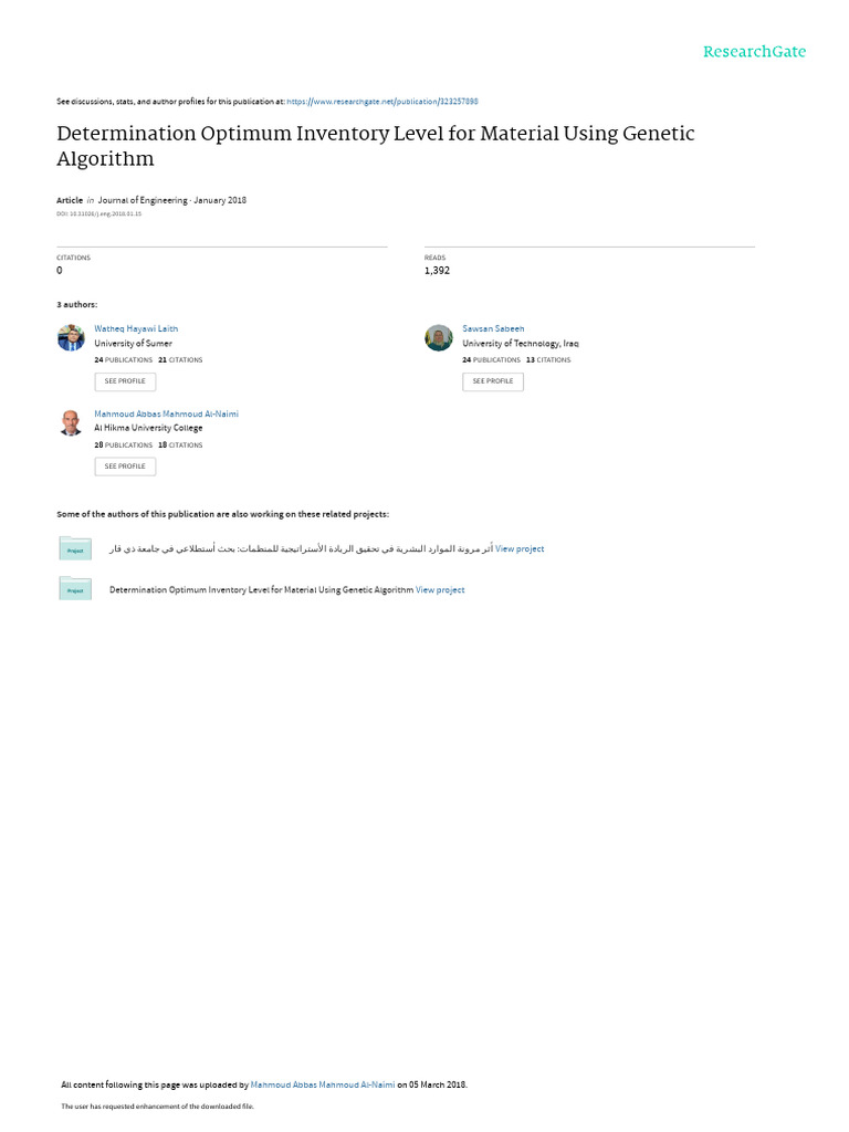 Determination Optimum Inventory Levelfor Material Using Genetic Algorithm | PDF | Lean ...
