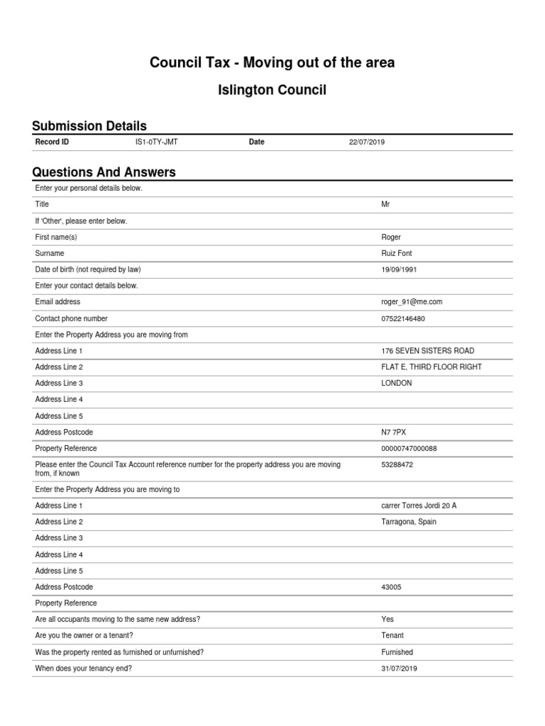 Council Tax Moving Out Form Guide | PDF | Landlord | Leasehold Estate