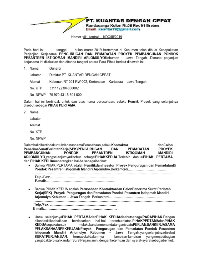 Draft Kontrak 1 | PDF | Hukum