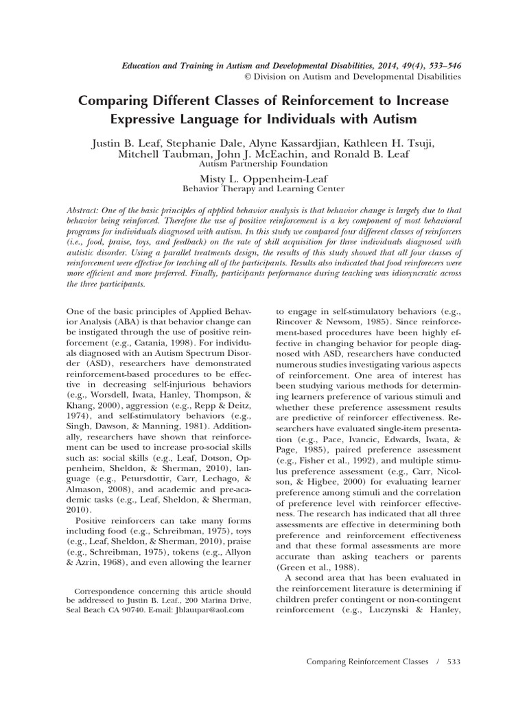 Autism Partnership Foundation CS Comparing Different Classes of ...