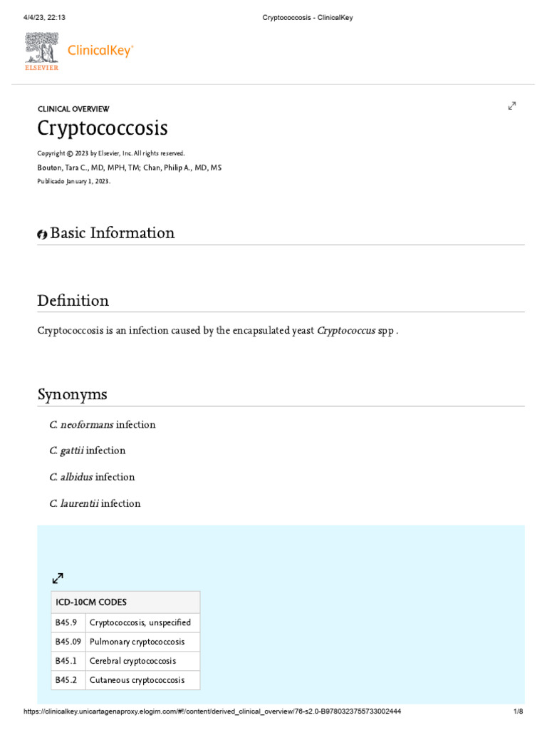 Cryptococcosis - ClinicalKey | PDF | Meningitis | Immunology