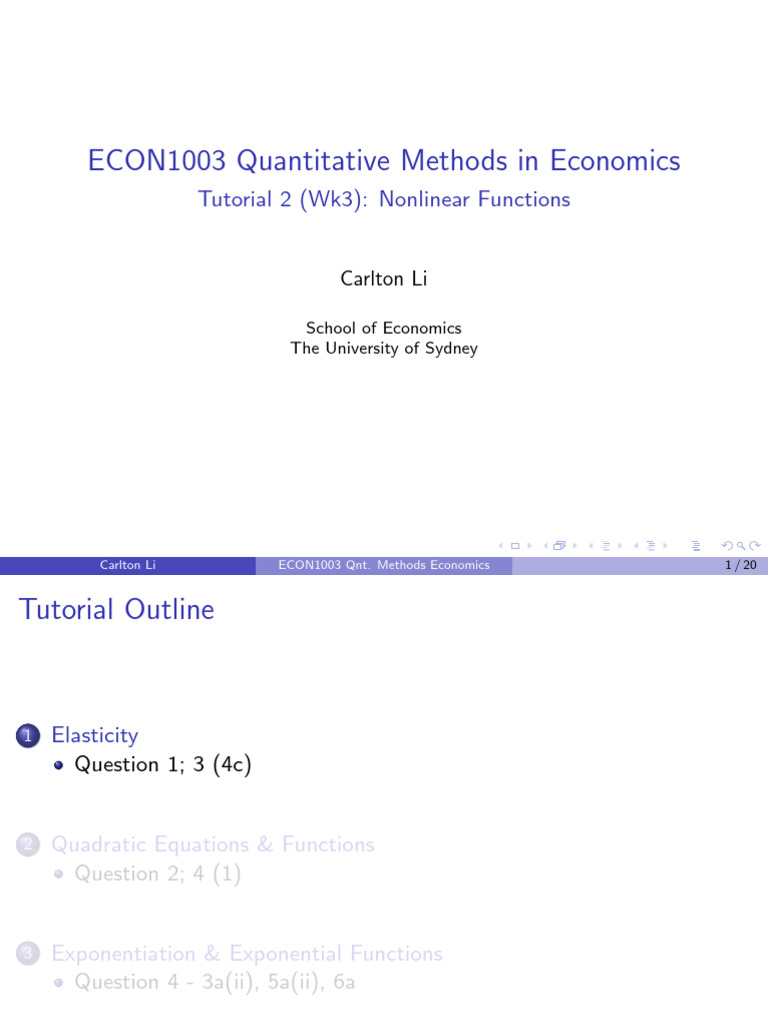 ECON1003 Tut02 2023s2 | PDF | Price Elasticity Of Demand | Equations