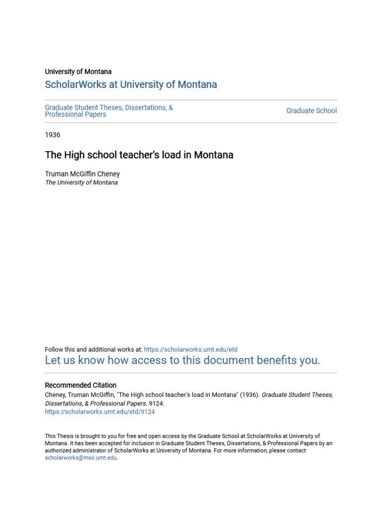 The High School Teachers Load in Montana | PDF | Thesis