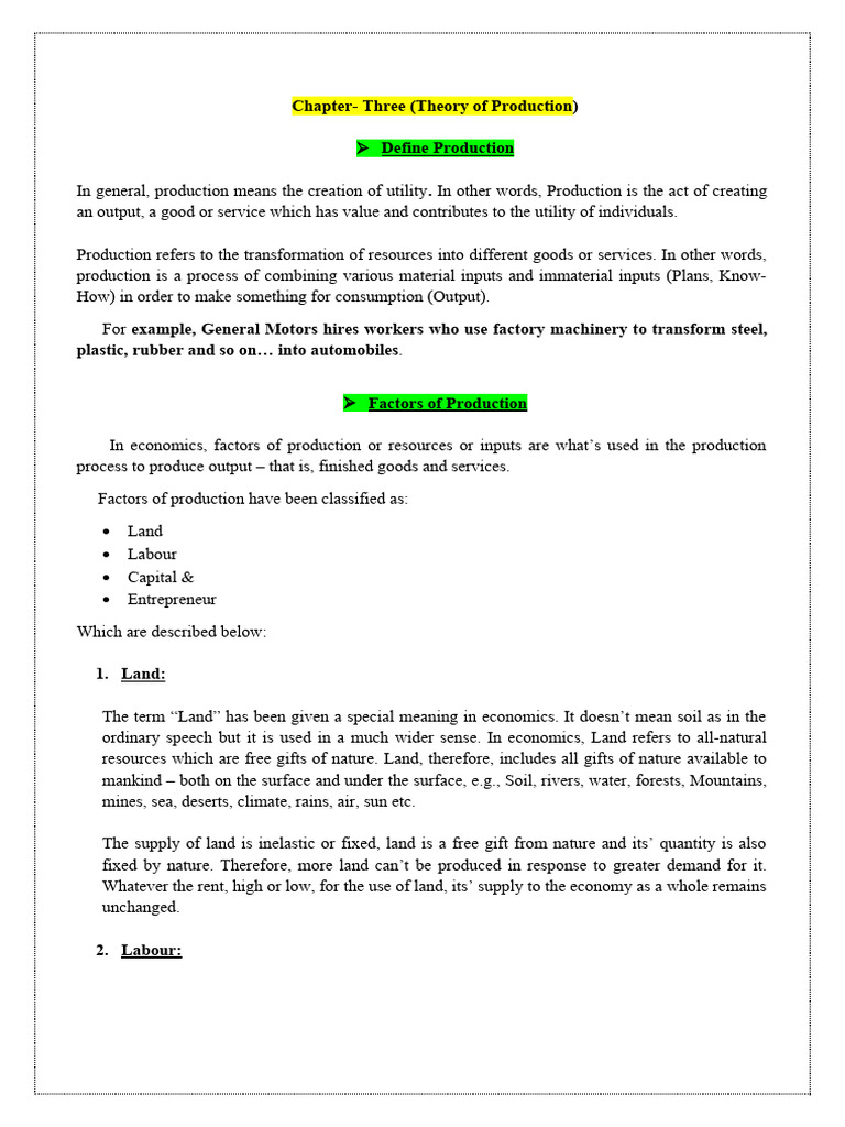 Theory Of Production Pdf Production Function Long Run And Short Run