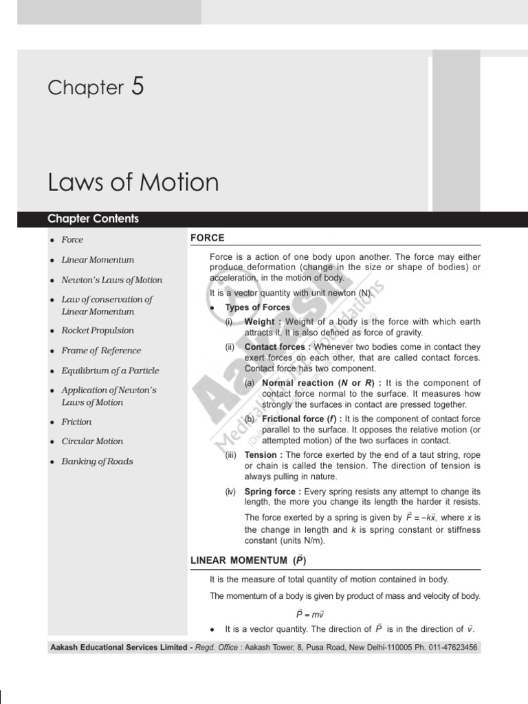 Aakash Newtons Laws of Motion | PDF | Force | Momentum