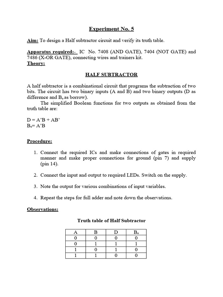 Half & Full Sub | PDF | Logic Gate | Electronic Design
