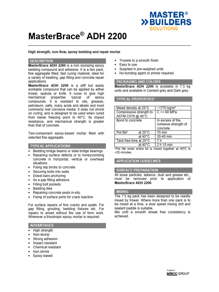 Masterbrace Adh 2200 Tds | PDF | Concrete | Epoxy