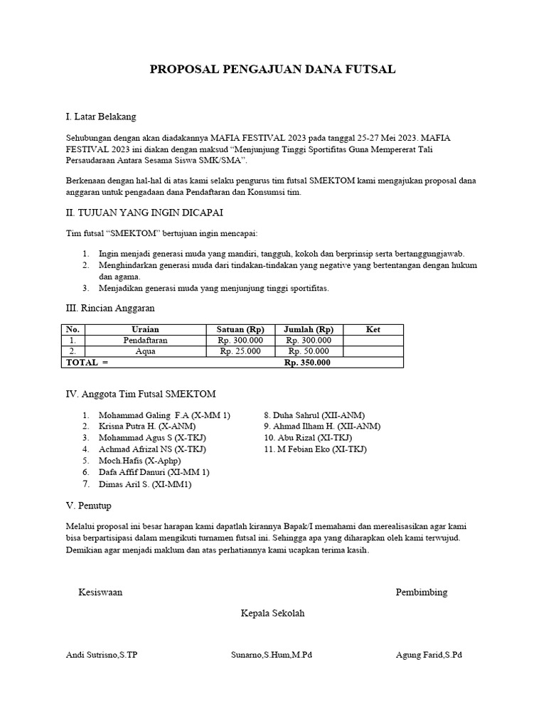 PROPOSAL PENGAJUAN DANA FUTSAL Ke Dua | PDF | Olahraga & Rekreasi