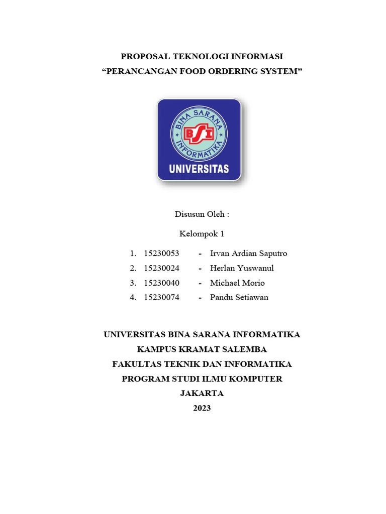 Proposal Teknologi Food Ordering System Klompok 1 | PDF