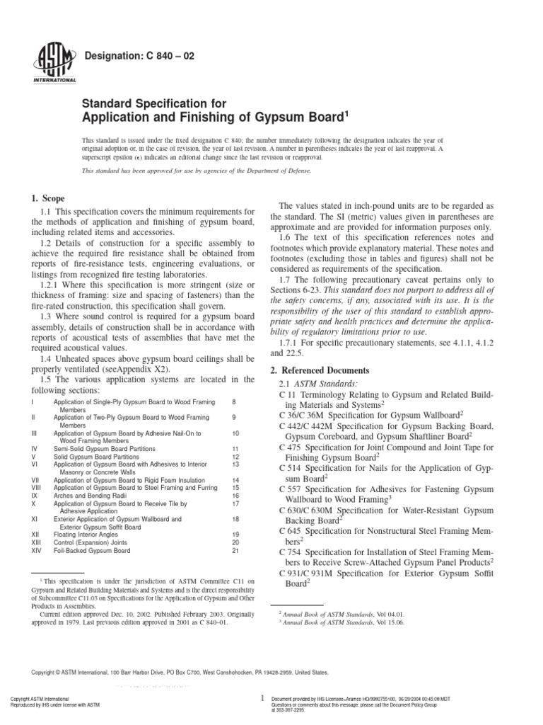 Astm C840 - 2000 Standard Specifications For The Application | PDF ...