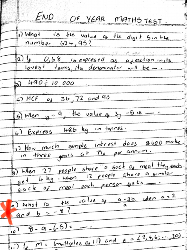 End of Year Maths Exam | PDF