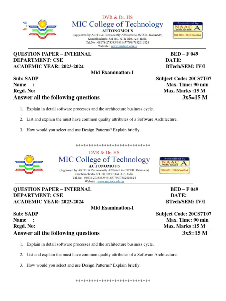 Software Architecture Exam Questions | PDF